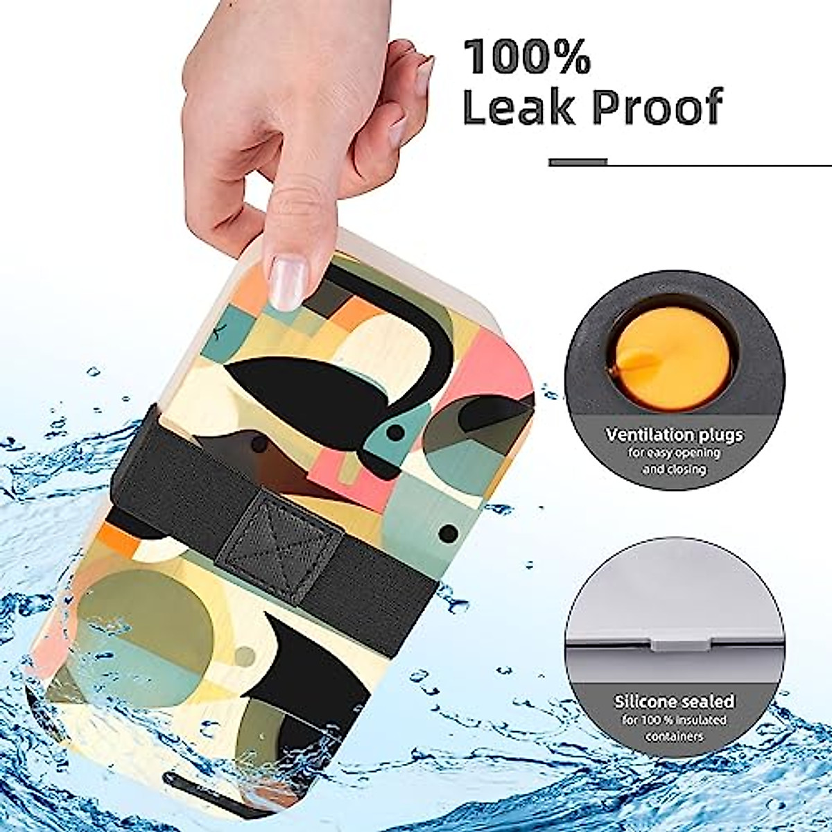 Mid-Century Modern Art Cat Adult Lunch Box, Bento Box, With Cutlery Set Of 3, 2 Compartments, Rectangular, Lunch Box For Adults