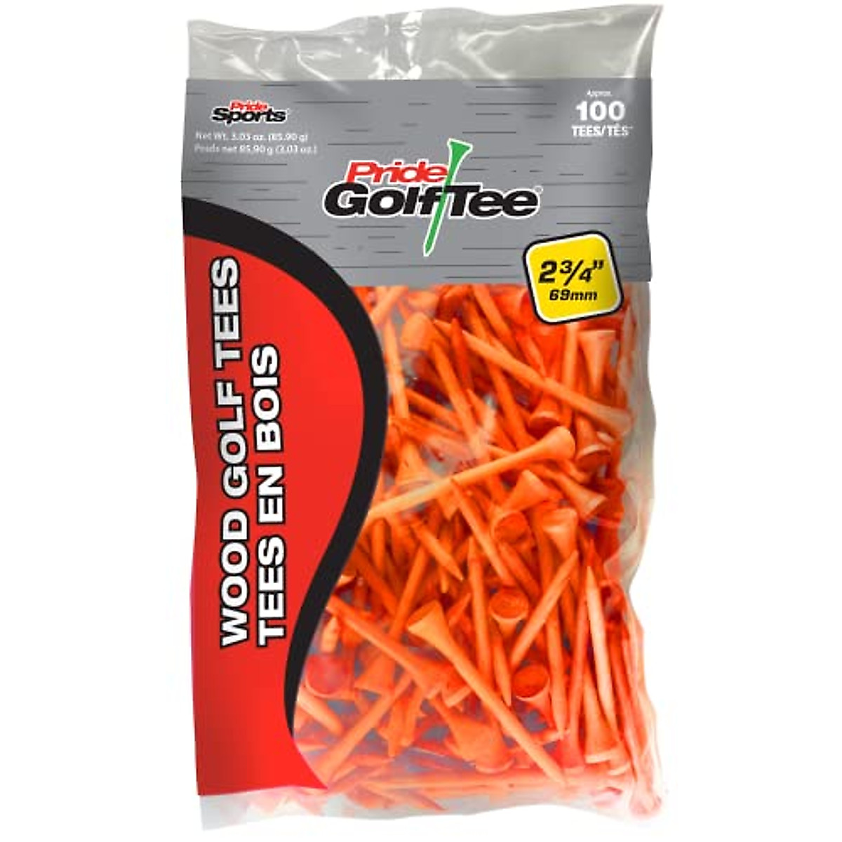 PRIDE GOLF TEE unisex adult 100 Count Bag Golf Tees, Citrus Orange, Count US