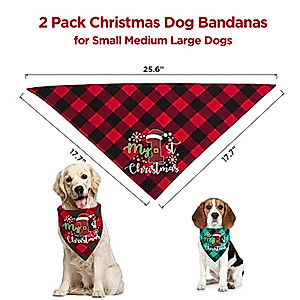 Dog Bandanas - 2 Pack | Christmas Classic Buffalo Plaid Pattern | Premium Durable Pure Cotton | Pets Scarf Triangle Bibs Kerchief Bandana | Adjustable Fit & Suitable Dogs Cats