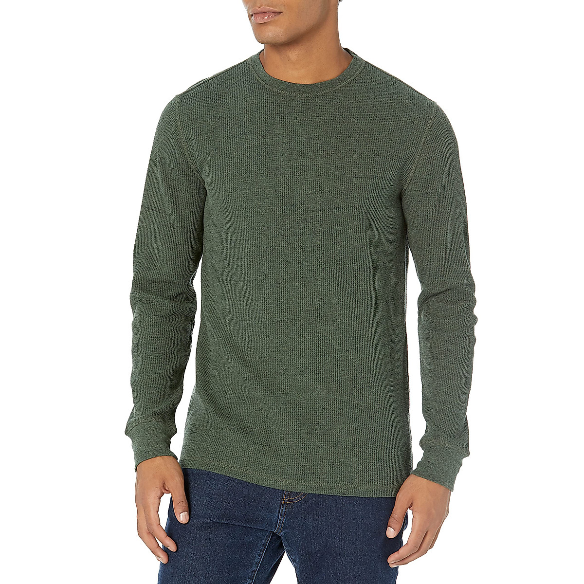 Amazon Essentials Men's Long Sleeve Slim-Fit Waffle Shirt - Olive Heather, Medium