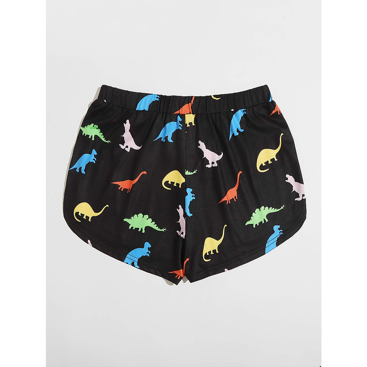 Floerns Women's Cute Dinosaur Print Elastic Drawstring Running Shorts Black S