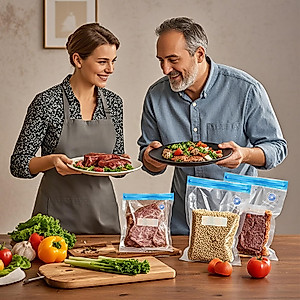 Sous Vide Bags 27Pcs, BPA Free Reusable, Double-Layered Food Storage (8.5 x 8.5 in) for Cooking, Food Storage, and Microwave Heating. Includes 20 Vacuum Zipper Bags, 2 Seal Clips, and 5 Air Valves.