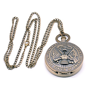 Ddjbdb Mens Pocket Watches with Fob Chain&Necklace Chain Pocket Watch Box Quartz America Department of The Army Bronze