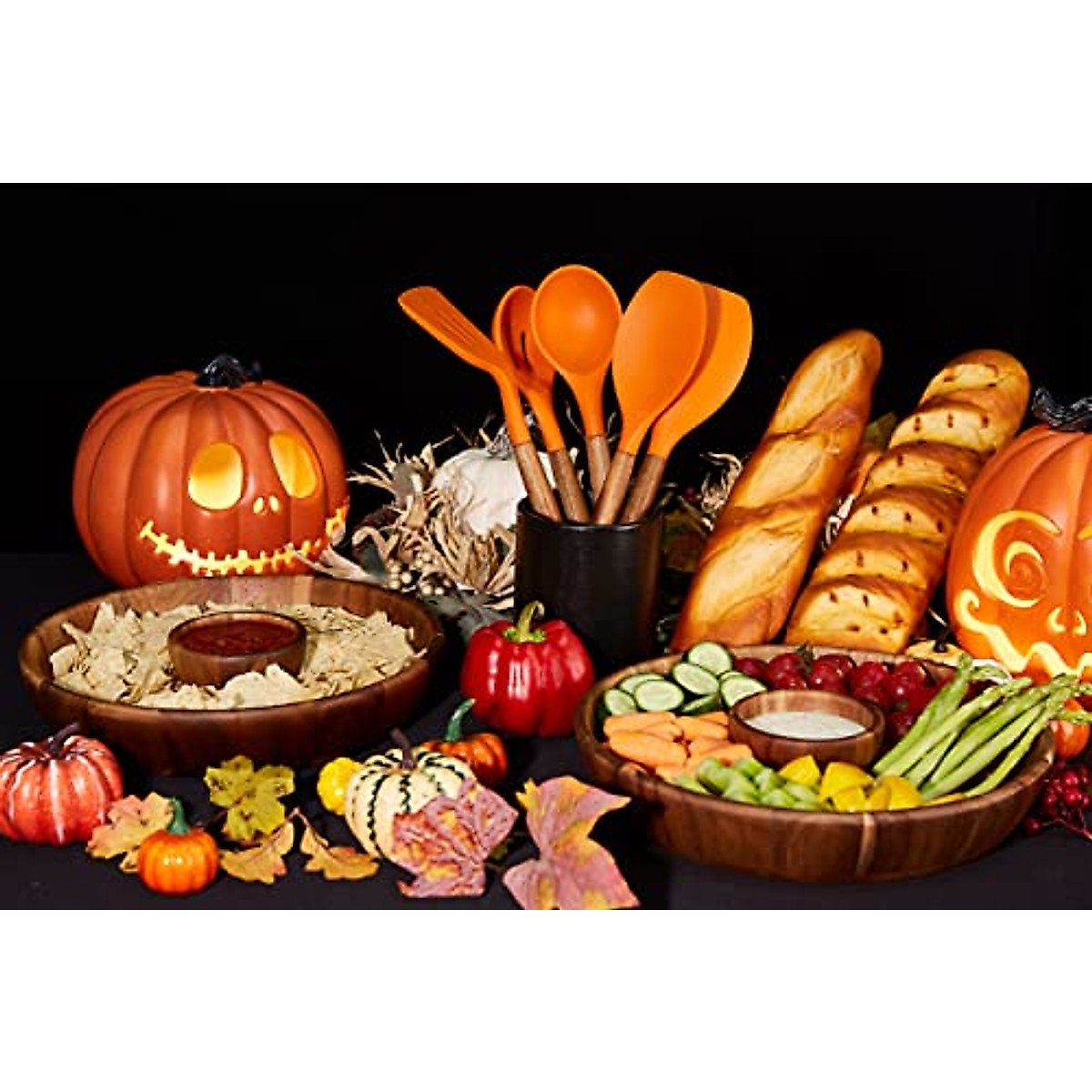 Miusco 12 Inch Chip and Dip Serving Set, Premium Acacia Wood Plate with Sauce Bowl, Appetizer & Snack Serving Platter, Great for Buffalo Wings & Cocktail Shrimp, Upgraded (was 10 inch)