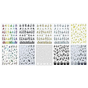 JMEOWIO 10 Sheets Abstract Flame Line Nail Art Stickers Decals Self-Adhesive Pegatinas Uñas Colorful Nail Supplies Nail Art Design Decoration Accessories