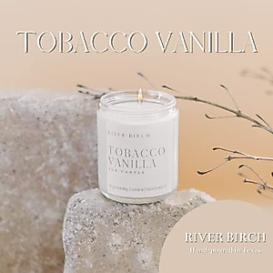 River Birch Candles Tobacco Vanilla Scented Candle | Premium, All-Natural, Non-Toxic, Soy Candles | 8.5oz 40 Hr Burn Time | Cozy Relaxing Gifts for Home