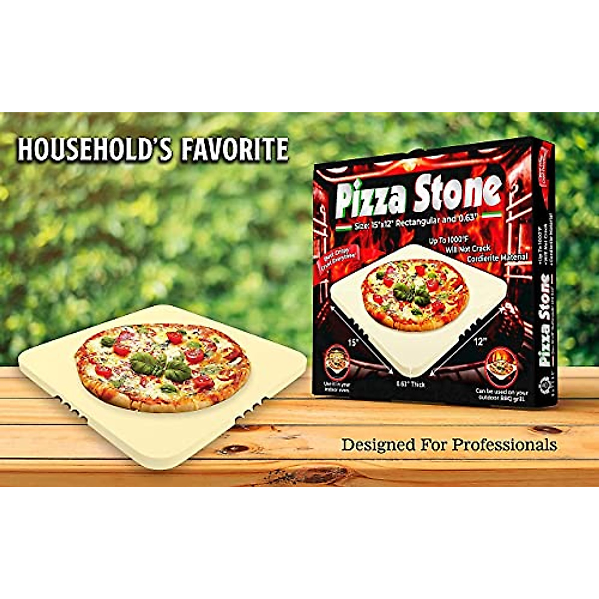 Pizza Stone 12" x 15" Rectangular Baking & Grilling Stone, Perfect for Oven, BBQ and Grill. Innovative Built - in 4 Handles Design - stone baking sheet, Baking Tray, Grilling Stone, Heavy Duty