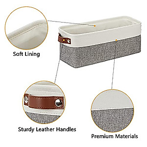 DULLEMELO Small Storage Baskets 15"x6"x5.5", Fabric Storage Bins for Toilet Tank Top [2 Pack], Back of The Toilet Basket (White&Grey)