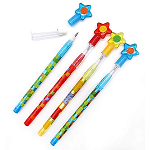 Tiny Mills 24 Pcs Building Blocks Brick Multi Point Stackable Pencil with Eraser for Brick Birthday Party Favor Prize Carnival Goodie Bag Stuffers Classroom Rewards Pinata Fillers