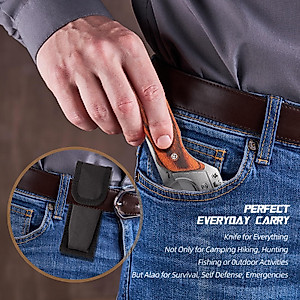 VESON-LON New Pocket Knife, AK 47 Folding Knife for Camping Hiking Tactical Knife and EDC, 3.7" 5Cr15 Steel Blade, LED Light, Husband Birthday Present, With Flashlight for Men Women(Silver)