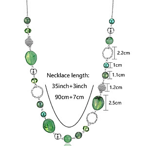 PEARL&CLUB Long Beaded Necklaces For Women - Sweater Chain Fashion Jewelry Necklace Gifts For Women (23-Jade Green)