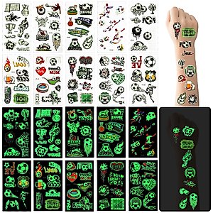 30 Sheets Soccer Ball Glow Temporary Tattoos Stickers for kids, Glow in The Dark Football Tattoo Stickers, Soccer Theme Luminous Temporary Stickers for Kids