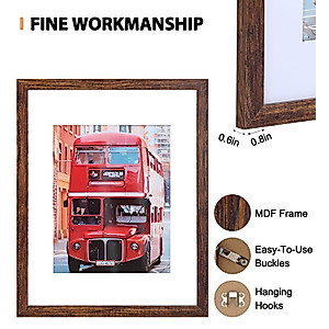 Fixwal 11x14 Picture Frame Set of 2, Display Pictures 8x10 with Mat or 11x14 without Mat, Rustic Brown Photo frame for Wall Mounting