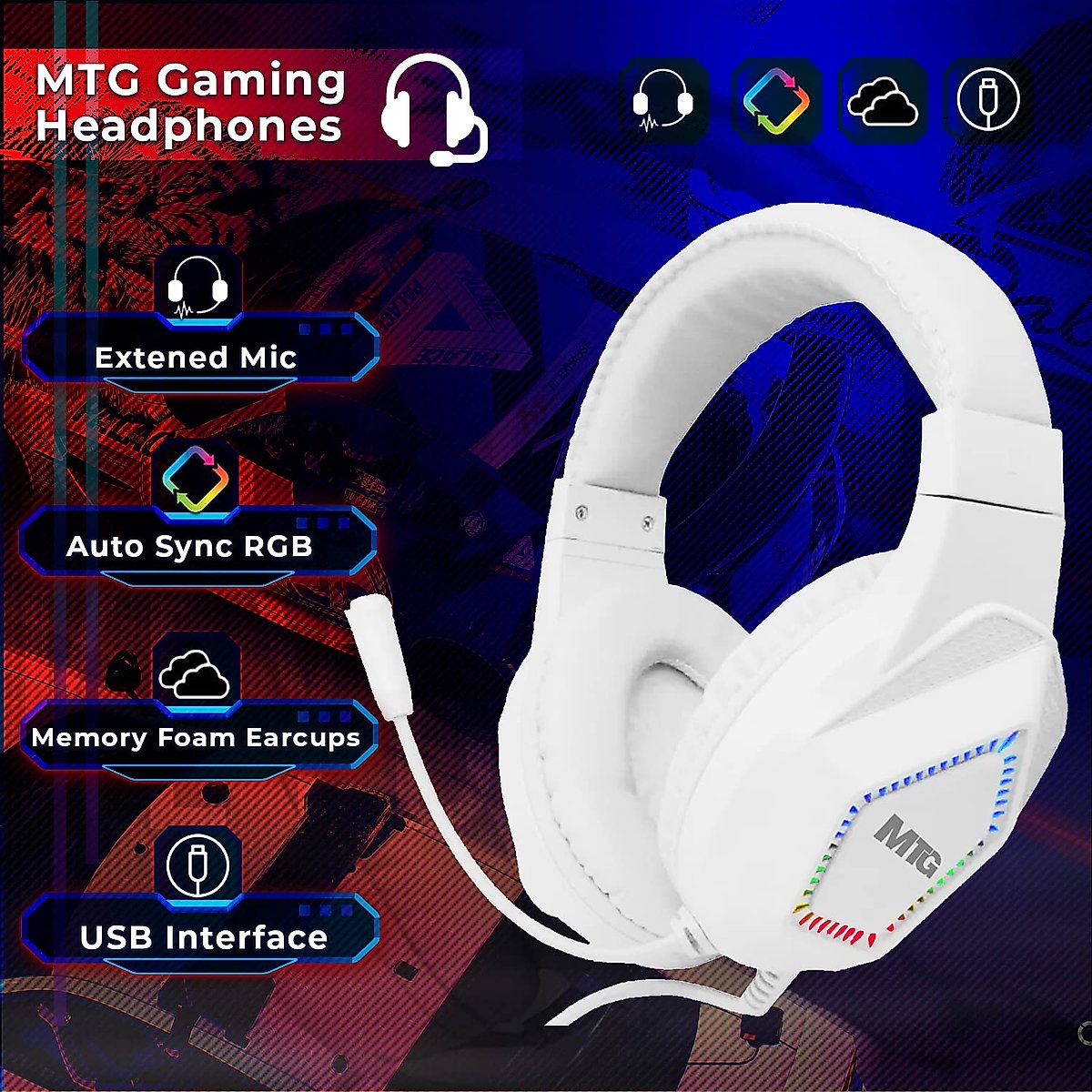 Gaming Kit for PC, RGB Keyboard and Mouse, Gaming Headphone, Large LED Desk Mat with Smooth Surface with RGB Modes for Desktop Computer, Xbox and PS4 Gamers - MTG 4 in 1 Combo