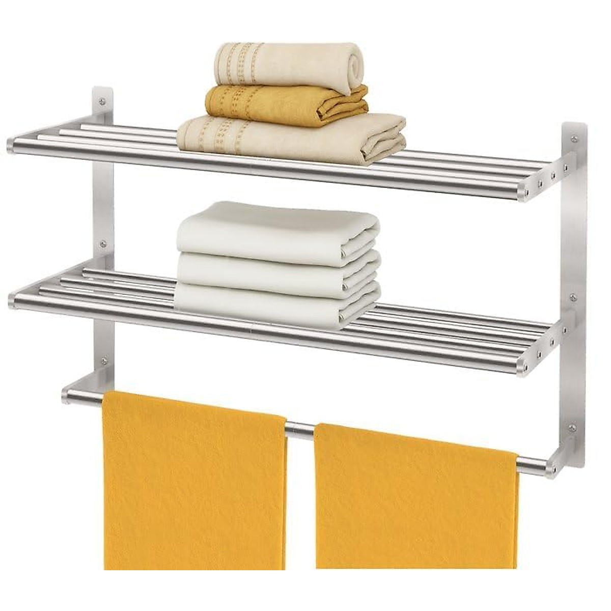 Hotel Towel Racks for Bathroom Wall Mounted, BETHOM 24 Inch Towel Shelf for Bathroom, 3-Tier Bathroom Towel Rack with Tower Bars, Brushed Nickel