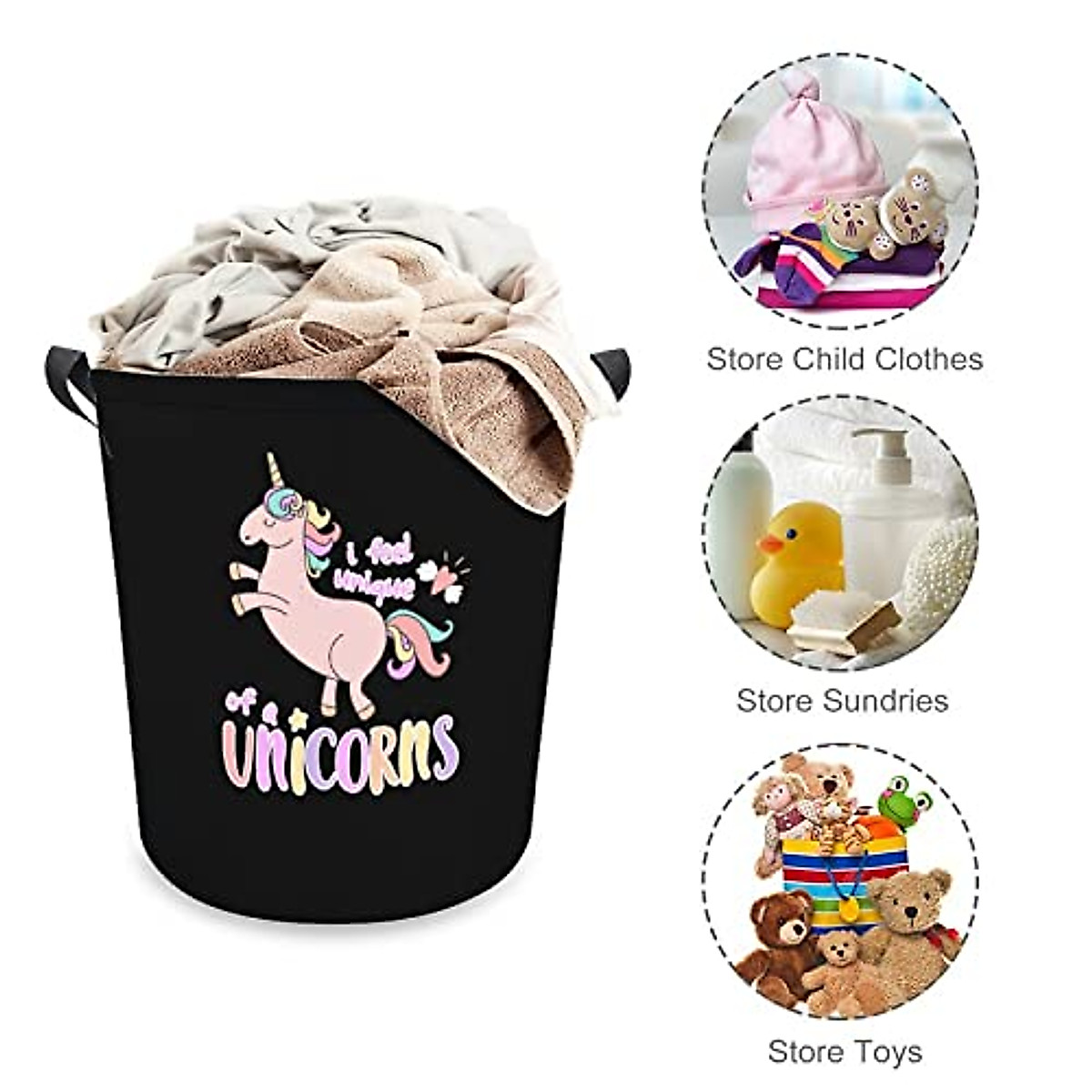 Unique Unicorn Large Laundry Basket Hamper Bag Washing with Handles for College Dorm Portable