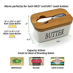 Lovelyduo Large Butter Dish with Lid for Countertop Ceramics Butter Keeper Container with Knife High-quality Double Silicone for Kitchen, Farmhouse, Fridge, Gift Rectangle White