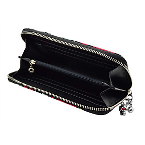 Lost Queen Skulls & Roses Women's Black Wallet Faux Leather Zip Around