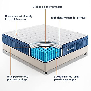 SUAYEA King Mattress, King Size Mattress in a Box, 10 Inch Hybrid Mattress King Size, Ultimate Motion Isolation with Gel Memory Foam and Pocket Spring, Medium Firm Mattress, Edge Support