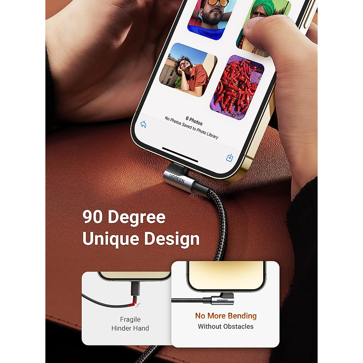 UGREEN MFi Certification Lightning Cable - 90 Degree USB C to Lightning Cable 6FT Compatible with iPhone 14/14 Pro/14 Pro Max, iPhone 13/12/11/X/XR/XS/8 Series, iPad, AirPods Pro