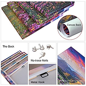 Noah Art-Modern Landscape Art Print Posters, Sun Light over Mountains Wall Art Pictures of Flowers on Canvas Print, 4 Piece Sunrise Canvas Art Ready to Hang Outdoor Wall Art for Bathroom Wall Decor