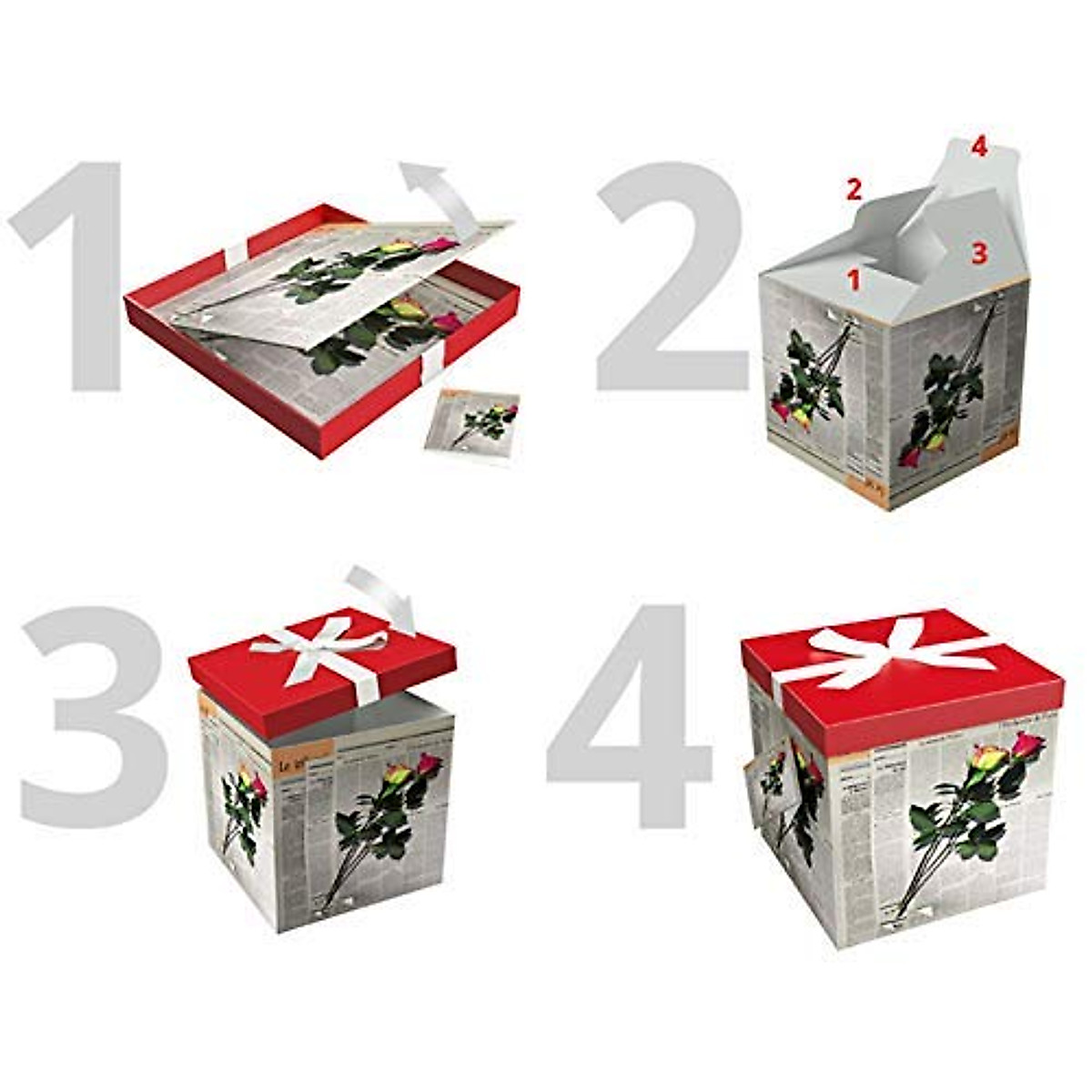 Gift Box 10"X10"X10" - Les Roses Collection - Easy to Assemble & Reusable - No Glue Required - Ribbon, Tissue Paper, and Gift Tag Included - EZ Gift Box by Endless Art US