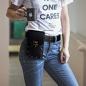 SUMGOGO Retro Belt Pouch Waist Bag Womens Fanny Pack Cellphone Holder Steampunk Medieval Renaissance Purse Costume Accessory (Black)