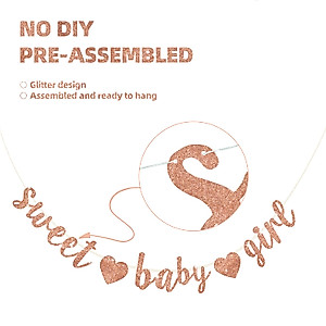 BEISHIDA Rose Gold Sweet Girl Baby Glitter Banner,NO DIY, Pre-Strung Baby Shower Gender Party Banner For Girl, Girl Baby Shower Decorations,Girl Baby Shower Sign,First Birthday party supplies