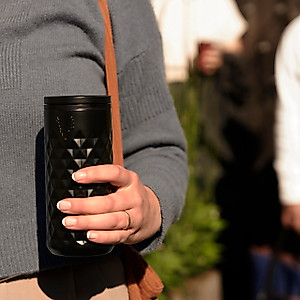 Viski Paragon Insulated Cocktail Tumbler, Insulated Highball Glasses Stainless Steel Highball Glasses with Ceramic Coating 16oz Black Set of 1