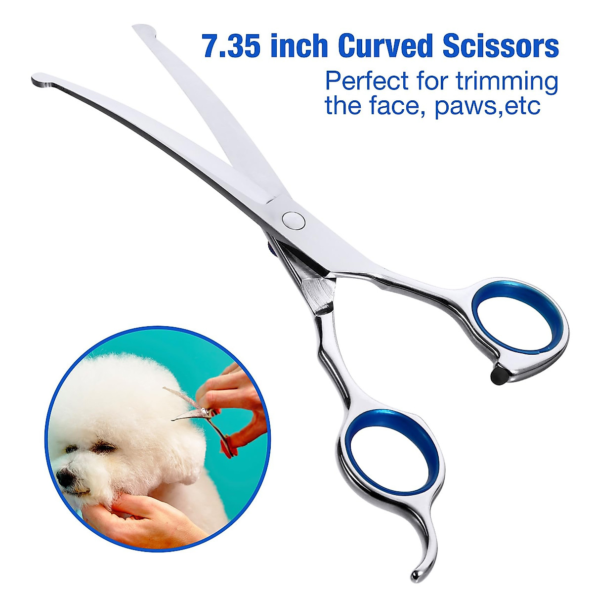 CADABY Dog Grooming Scissors with Safety Round Tips,5 in 1 Dog Grooming Scissors Kit, 4CR Stainless Steel Professional Pet Grooming Shears for Dog, Cat,Sharp and Sturdy