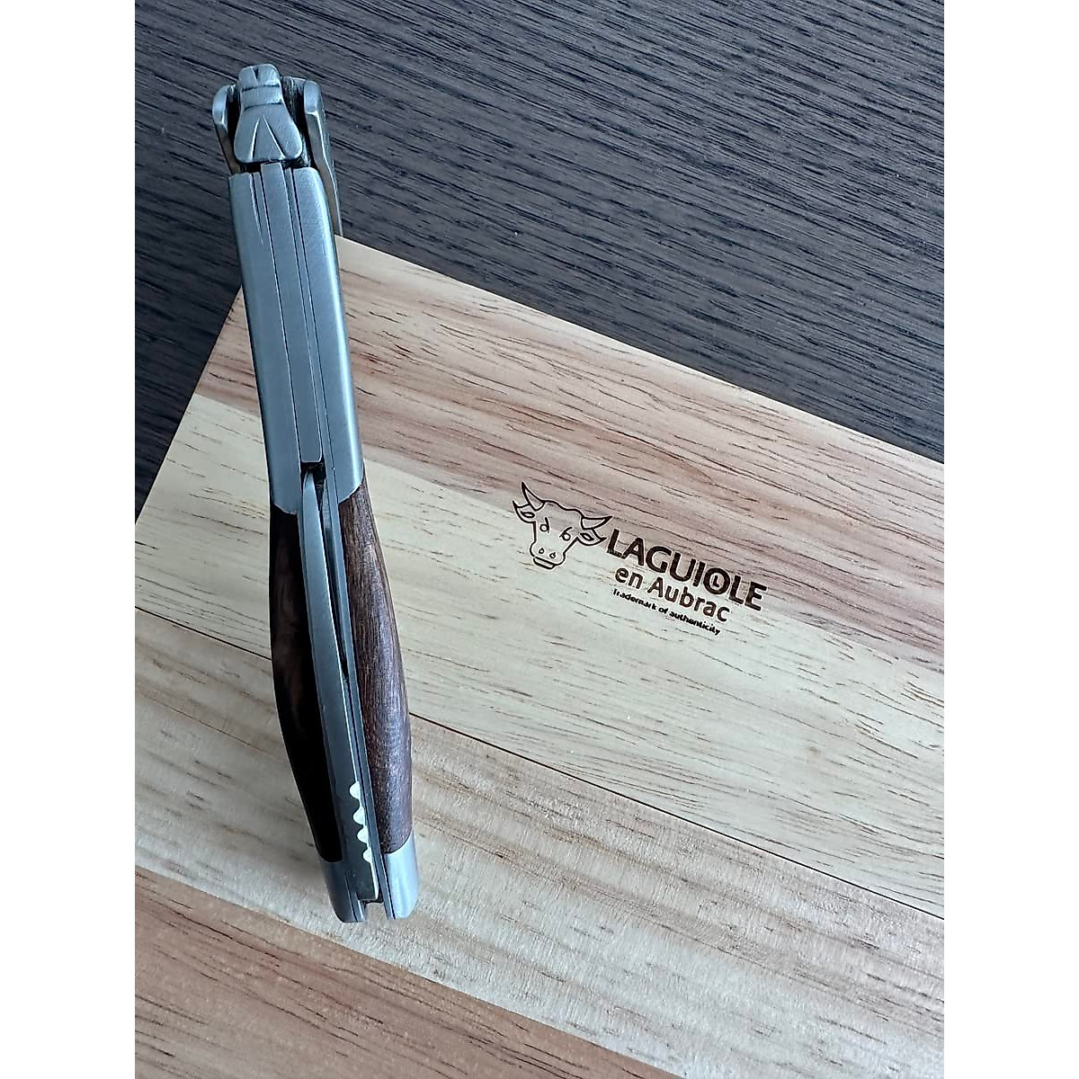 Laguiole En Aubrac Sommelier Waiter's Corkscrew, Grapevine Wood Handle, Wine Opener With Foil Cutter & Bottle Opener, Stainless Steel Brushed Bolsters