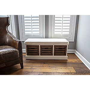 Decor Therapy Melody Three Drawer Bench with Cushion Wood White Honeynut (FR6337) White and Honey