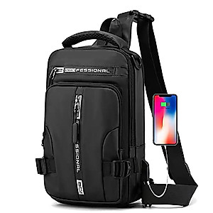 Yoanlayr Sling Backpack Crossbody Shoulder Chest Bag for Men Women Travel Hiking Daypack with USB Cable,Black