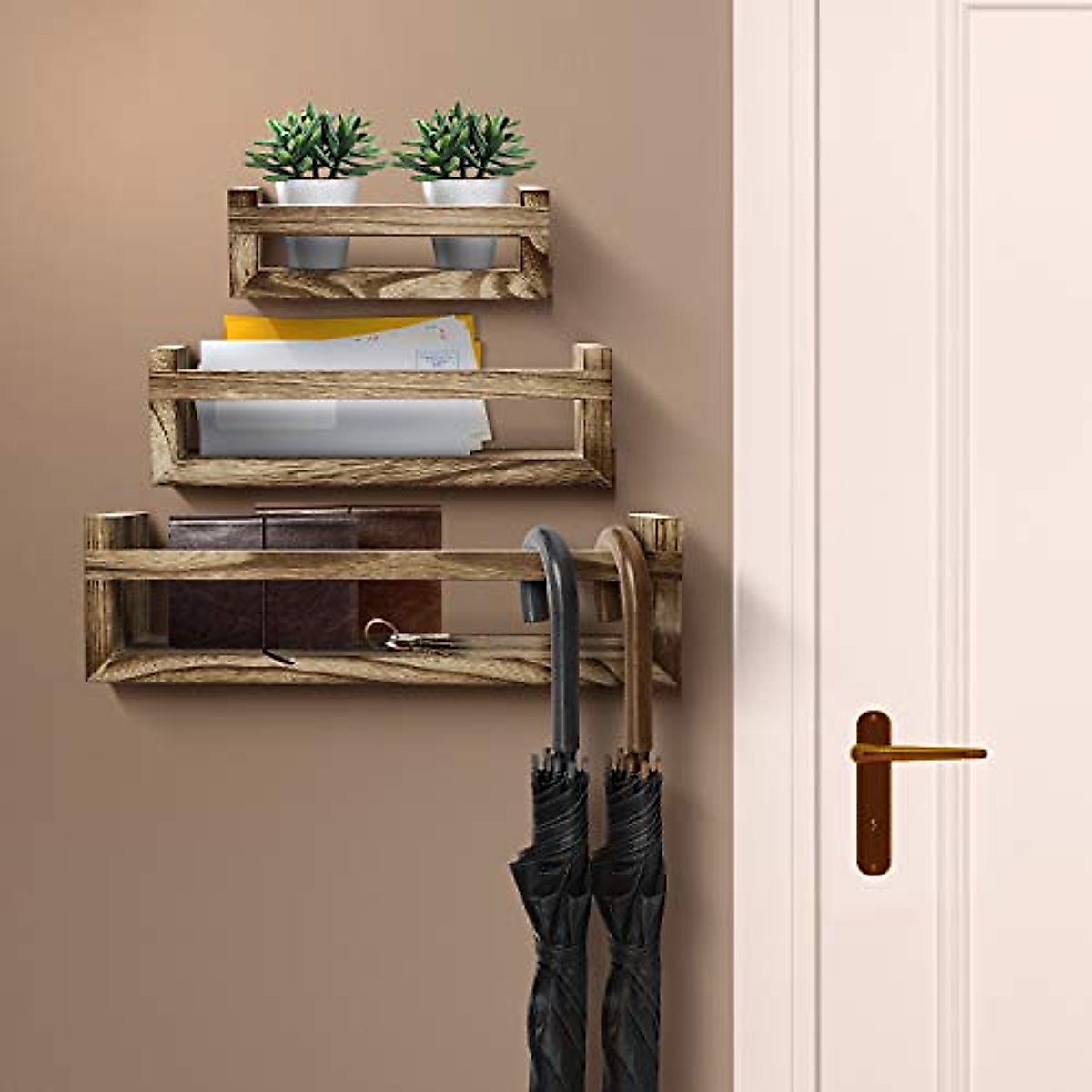 Sorbus Floating Shelves Bundle - 6 Rectangular Floating Shelves - 3 Support Bar Shelves & 3 Flat Floating Shelves - Hanging Wall Shelves for Home Decor
