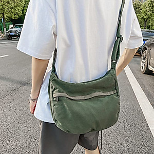 PRAGARI Canvas Messenger Bag Hobo Crossbody Bag for Women Green Shoulder Tote Handbag Vintage Aesthetic Travel Work