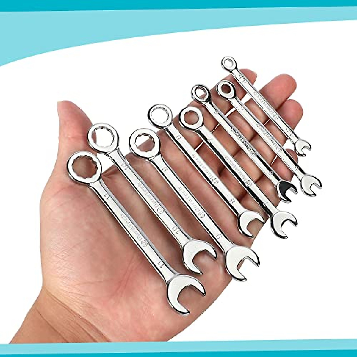 DURATECH Mini Wrench Set, Midget Combination Wrench Set, 20-Piece, Metric & SAE, 4-11mm & 5/32" - 7/16", Lightweight, with Rolling Pouch