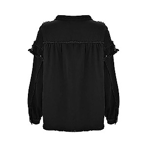 Gerichy Denim Shirt Women Trendy, Denim Shirts for Women Plus Size, Fall Outfits for Women 2023 Trendy, Women's Oversized Denim Jacket Ruffle Sleeve Trendy Denim Shirt Fashion Blouses