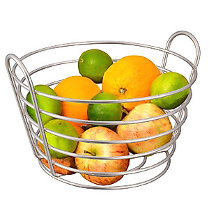 Home Basics Simplicity Collection Beautiful Rust Resistant Steel Fruit Basket, Vegetables, Bread Bowl, Dining Room, Kitchen, Satin Nickel