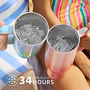 40 oz Tumbler with Handle and Straw Lid, Reusable Leak-Proof Insulated Tumblers, Stainless Steel Coffee Tumbler Cups, Travel Mug for Home Office, Keep Cold 34Hrs, Cup Holder Friendly(Arctic Forest)