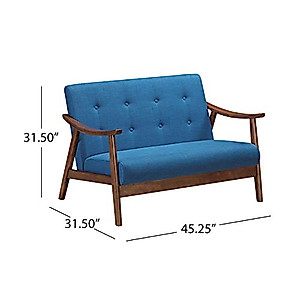 Christopher Knight Home Buda Mid-Century Modern Settee, Navy Blue, Brown