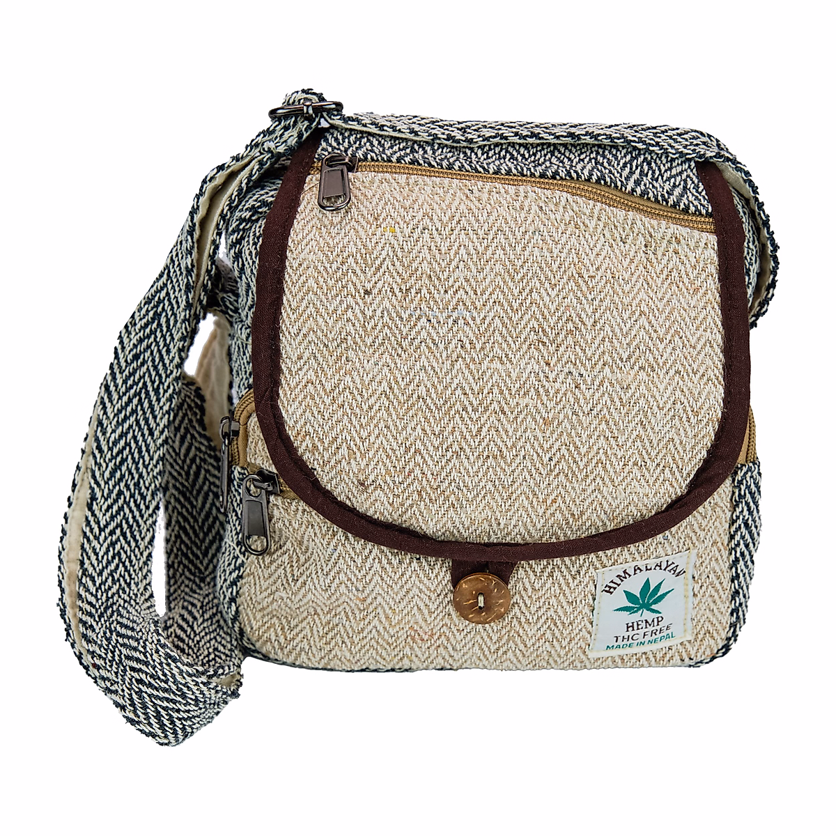 Zen Canyon Natural Hemp Herringbone Cross Body Purse Multipurpose Shoulder Bag, 8 x 8 Inches (Dark Brown)