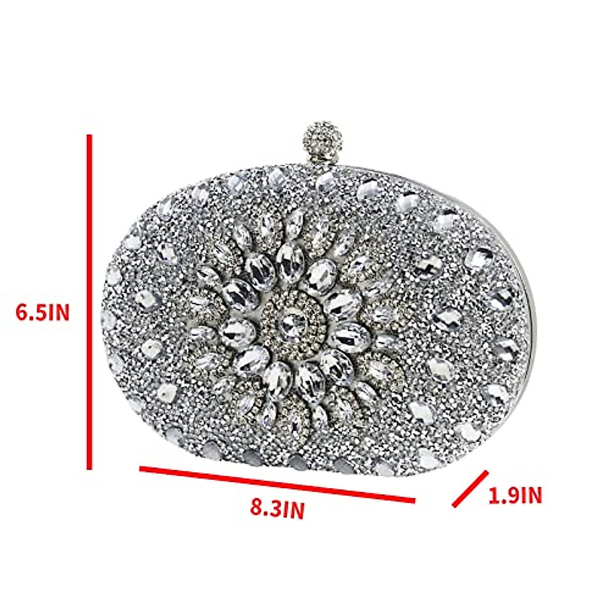Bandkos Women Clutch Purses Evening Bag Sparkly Diamond Handbag Bridal Glitter Crystal Shoulder Crossbody Bag for Wedding Prom Party (Silver)