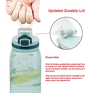 Teentumn 30oz Sport Water Bottle with Time Markers, Large Durable Gym Clear Plastic Bottle Tritan BPA Free for Fitness, Outdoor Enthusiasts, Leakproof Green (Pack of 1)