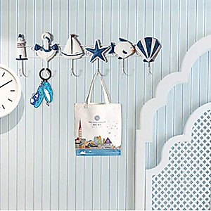 Nautical Themed Coat Hooks Wall Mounted Decorative Fish Sea Star Shell Sailboat Coat Hanger Beach Towel Holder - B