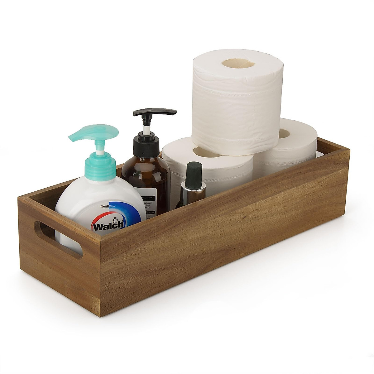 Eitida Natural Acacia Wood Bathroom Tray with Handles for Organizing Toiletries and Accessories - 16.5L x 6W inch