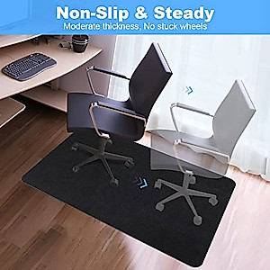 JOENIE Office Chair Mat for Hardwood & Tile Floor, 47"x35" Computer Desk Chair Floor Mat, Easy Glide Low-Pile Rug, Large Anti-Slip Multi-Purpose Floor Protector for Work, Home, Gaming (Black)