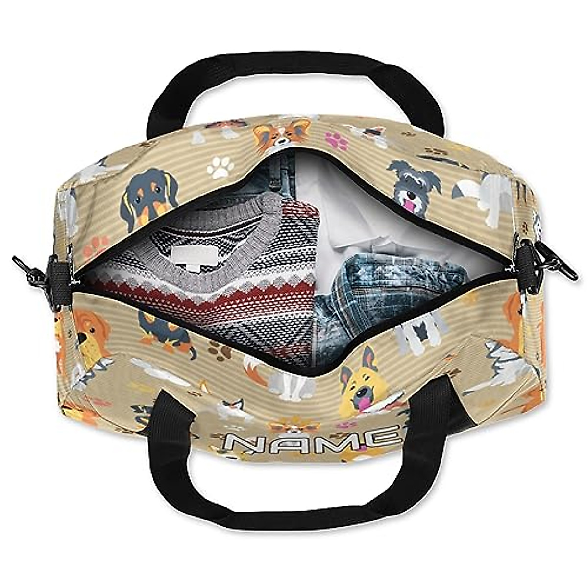 Custom Duffel Bag for Kids Dog Paw Print Stripe Personalized Sports Tote Gym Bag for Teens Boys & Girls Waterproof Weekender Carry Shoulder Travel Bag School Dance Ballet Practice Bag