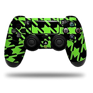WraptorSkinz Skin Compatible with Sony PS4 Dualshock Controller PlayStation 4 Original Slim and Pro Houndstooth Neon Lime Green on Black (Controller NOT Included)
