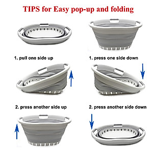 SAMMART 36L (9.5 gallon) Collapsible 3 Handled Plastic Laundry Basket-Foldable Pop Up Storage Container/Organizer-Space Saving Basket (3 handled Oval, Grey/Grey)