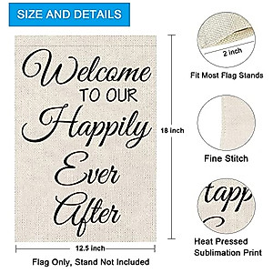 Newlyweds Gift Welcome To Our Happily Ever After House Flag Wedding Gift for Bride and Groom (Welcome Happily Ever After)